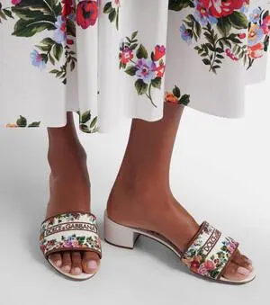 Dolce & Gabbana Floral Leather-trimmed Mules - White