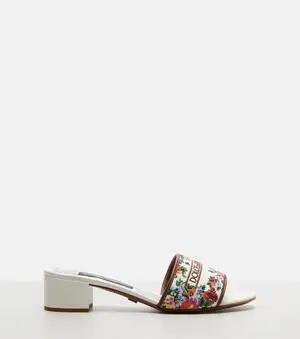 Dolce & Gabbana Floral Leather-trimmed Mules - White