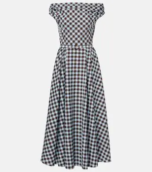Oscar De La Renta Gingham Cotton-blend Midi Dress - Blue