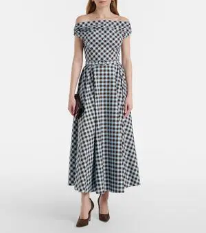 Oscar De La Renta Gingham Cotton-blend Midi Dress - Blue