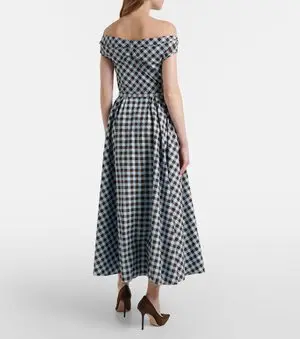 Oscar De La Renta Gingham Cotton-blend Midi Dress - Blue