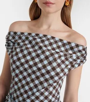 Oscar De La Renta Gingham Cotton-blend Midi Dress - Blue