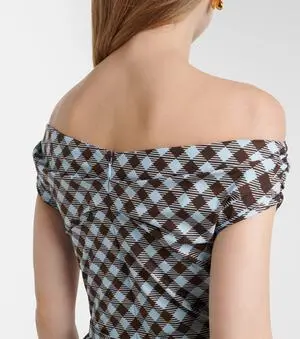 Oscar De La Renta Gingham Cotton-blend Midi Dress - Blue