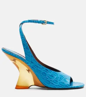 Dries Van Noten Croc-effect Leather Wedge Sandals
