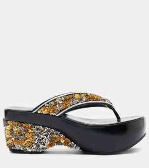 Dries Van Noten Sequined Wedge Thong Sandals