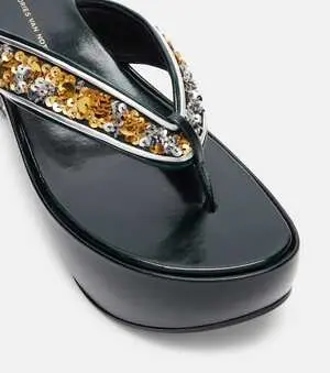 Dries Van Noten Sequined Wedge Thong Sandals