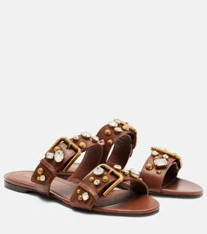 Dolce & Gabbana Embellished Leather Sandals - Brown