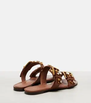 Dolce & Gabbana Embellished Leather Sandals - Brown