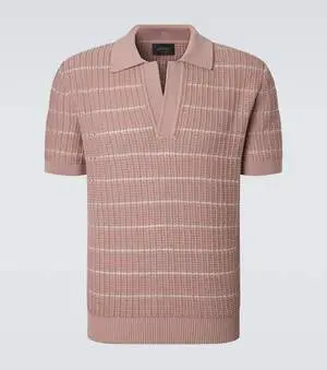 Brioni Embroidered Cotton And Linen Polo Shirt - Pink