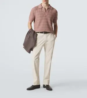 Brioni Embroidered Cotton And Linen Polo Shirt - Pink
