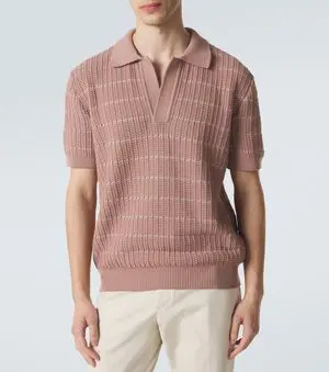 Brioni Embroidered Cotton And Linen Polo Shirt - Pink