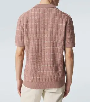 Brioni Embroidered Cotton And Linen Polo Shirt - Pink