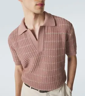 Brioni Embroidered Cotton And Linen Polo Shirt - Pink