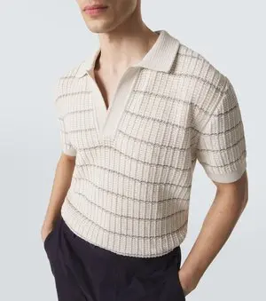 Brioni Embroidered Cotton And Linen Polo Shirt - White