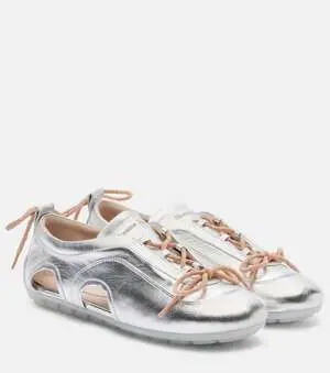 Simone Rocha Cutout Metallic Leather Sneakers - Silver