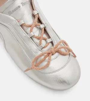 Simone Rocha Cutout Metallic Leather Sneakers - Silver