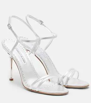 Manolo Blahnik Ciagapla 105 Metallic Leather Sandals - Silver