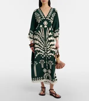 ERES Belted Printed Silk Kaftan - Green