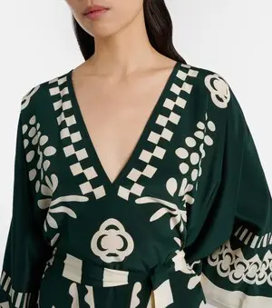 ERES Belted Printed Silk Kaftan - Green