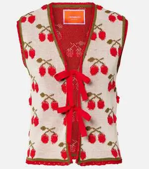 La DoubleJ Cherry Cotton-blend Intarsia Vest - Multicoloured