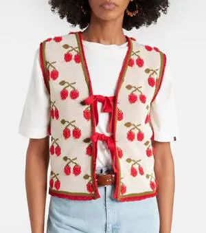 La DoubleJ Cherry Cotton-blend Intarsia Vest