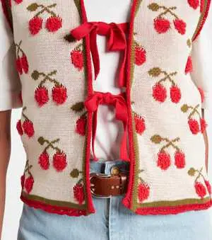 La DoubleJ Cherry Cotton-blend Intarsia Vest
