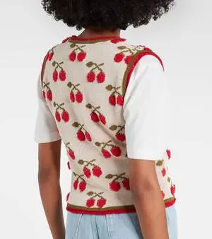 La DoubleJ Cherry Cotton-blend Intarsia Vest