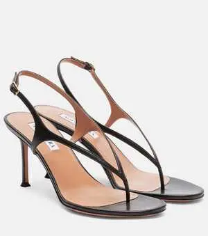 AQUAZZURA Bikini Leather Thong Sandals Brown