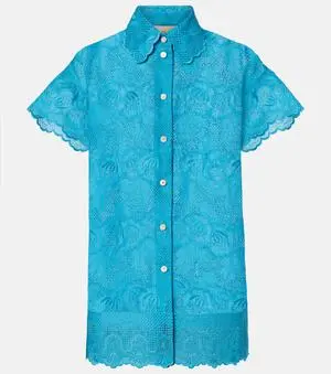 Valentino Garavani Embroidered Cotton Top - Blue