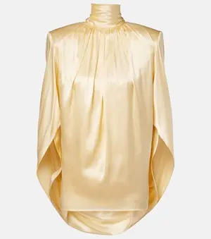 MUGLER Draped Silk-blend Satin Top - Yellow