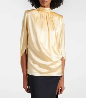MUGLER Draped Silk-blend Satin Top - Yellow