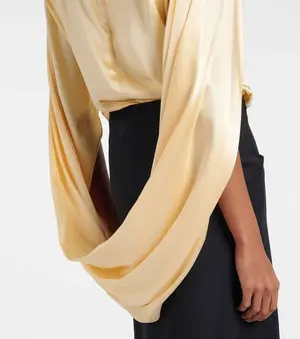 MUGLER Draped Silk-blend Satin Top - Yellow