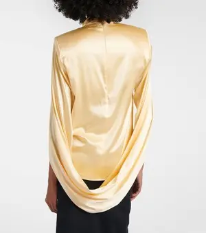 MUGLER Draped Silk-blend Satin Top - Yellow