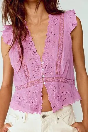 Free People Free People Embroidered Peplum Top Butterfly Tree