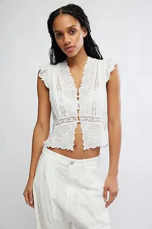 Free People Embroidered Peplum Top - White/ivory
