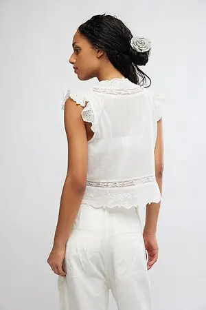 Free People Embroidered Peplum Top - White/ivory