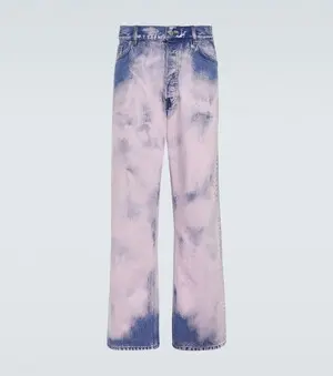 Dries Van Noten Straight Leg Jeans In Indigo - Pink