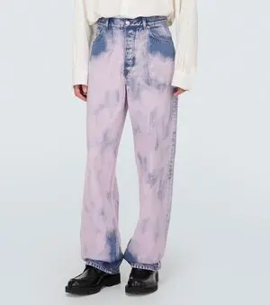 Dries Van Noten Straight Leg Jeans In Indigo - Pink