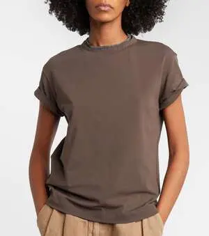 Brunello Cucinelli Monili Cotton-blend T-shirt - Brown