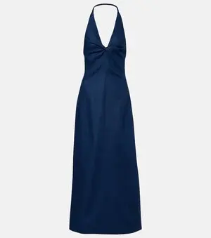 SIR. Caela Halterneck Linen Maxi Dress - Blue