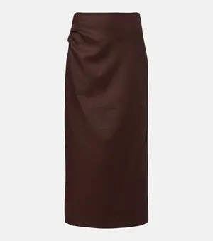 SIR. Linen Midi Skirt - Brown