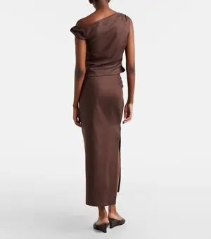 SIR. Linen Midi Skirt - Brown