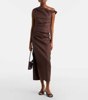 Sir The Label Linen Midi Skirt With Slits - Brown