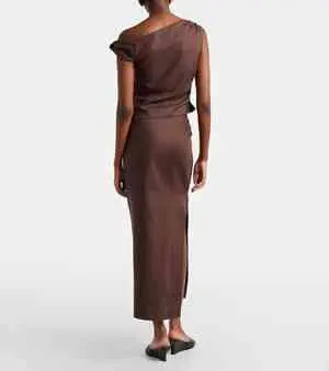 Sir The Label Linen Midi Skirt With Slits - Brown