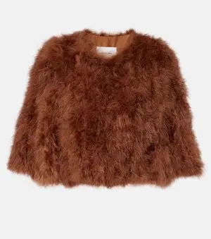 YVES SALOMON Cropped Feather Jacket Brown