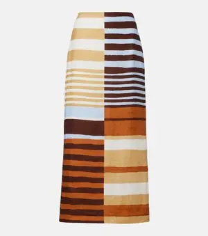 CALA DE LA CRUZ Bruna Striped Linen Midi Skirt - Multicoloured