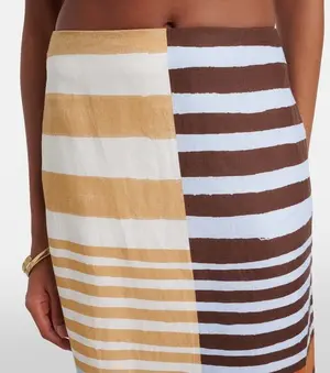 CALA DE LA CRUZ Bruna Striped Linen Midi Skirt - Multicoloured