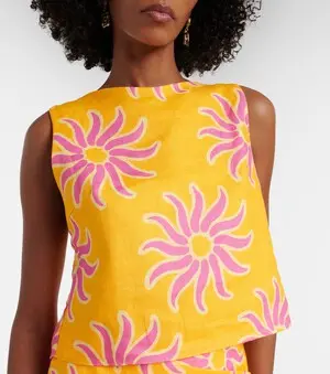 CALA DE LA CRUZ Avelino Printed Linen Crop Top - Multicoloured