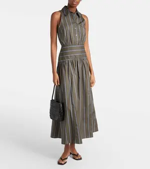 Staud Romy Striped Cotton Midi Dress