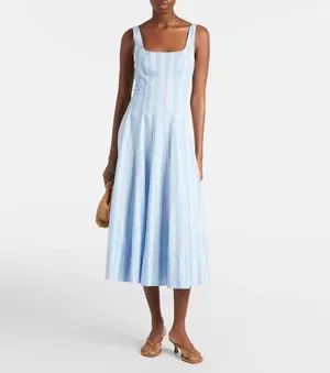 Staud Wells Striped Cotton Midi Dress